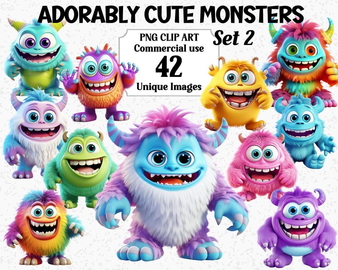 Adorably Cute Monsters Set2 Clipart, Digital/paper Crafts, Vibrant Fun ...