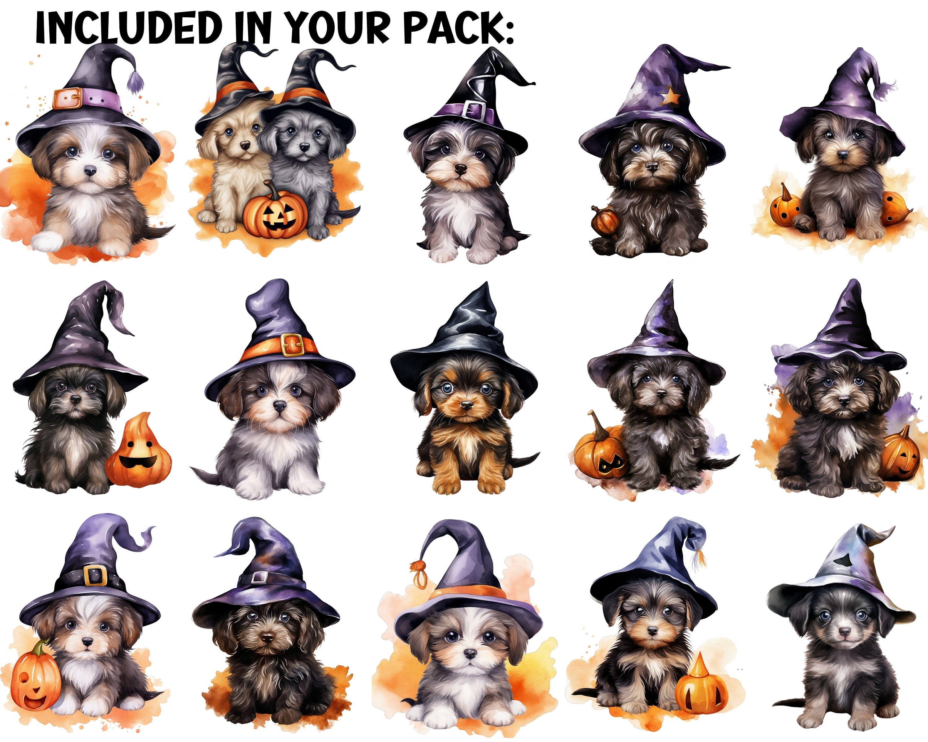 Halloween Cats & Dogs Watercolor Clip Art, Digital Paper Crafts Puppy ...