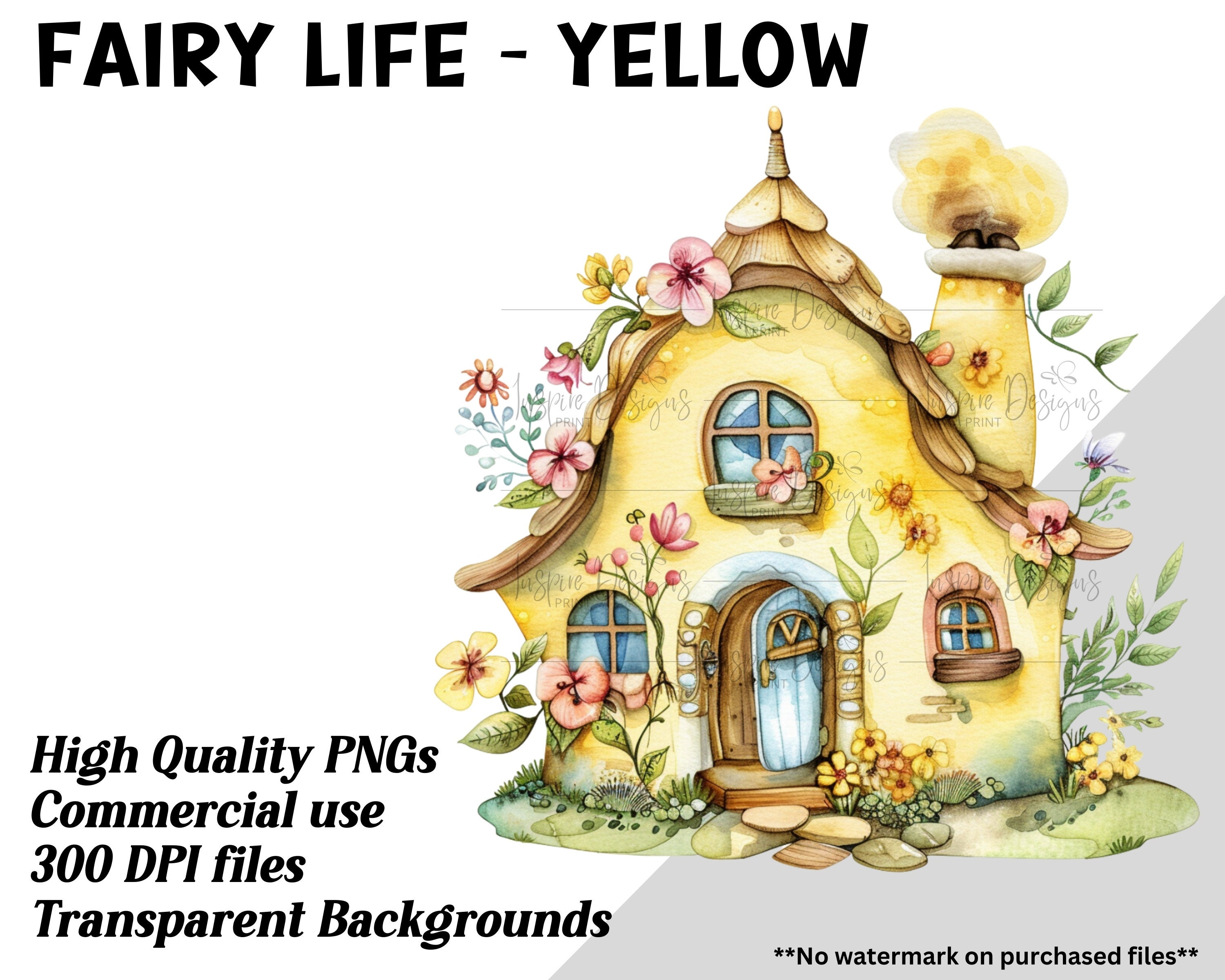 Fairy Life Yellow Watercolor Clipart, Digital Craft Instant Download ...