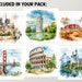 World Landmarks Watercolor Clipart, Digital & Paper Craft Iconic Scenes ...