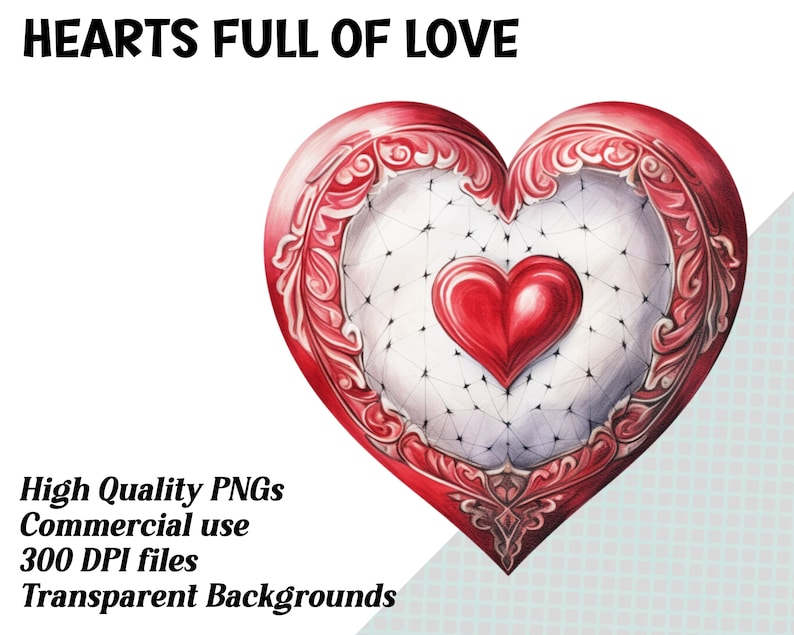 Hearts Full of Love Valentines Day Red Watercolor Clipart, Cards Craft ...