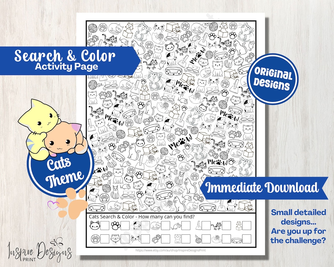 Cats Search & Color Doodles - I SPY Printable Counting Coloring Page ...