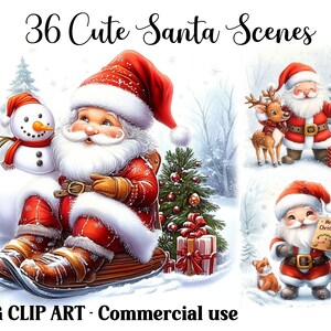 Cute Santa Scenes Clipart, Christmas Craft Digital Papers, Card Making ...