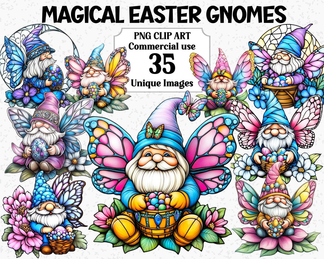Magical Easter Gnomes Clipart, Cute Vibrant Fun Spring Digital Crafts ...