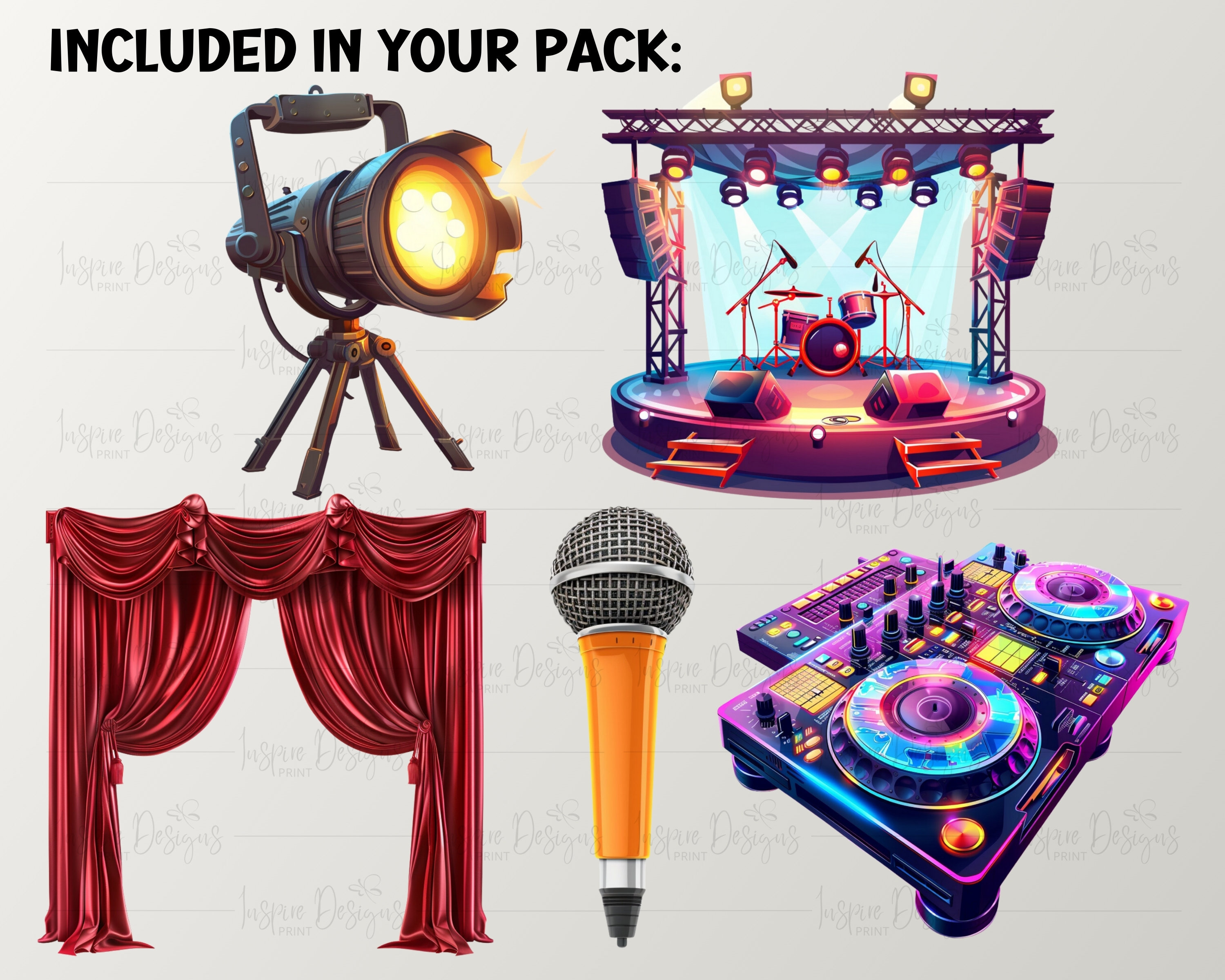 Concert & Stage Props Clipart, Instant Download, Lights Spotlight DJ ...