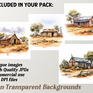 Outback Shacks Watercolor Clipart Scenes, Digital & Paper Craft ...
