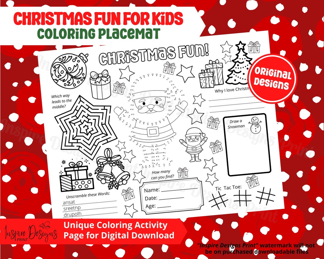Christmas Fun - Printable Coloring Placement for Kids - Activity Table ...