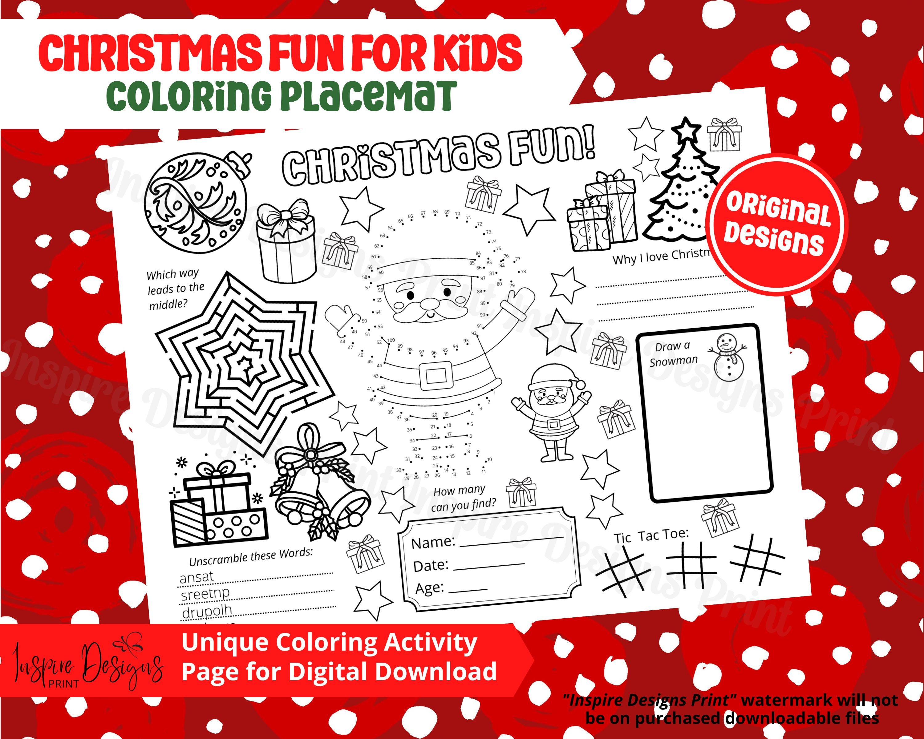 Christmas Fun Printable Coloring Placement for Kids Activity Table Mat ...