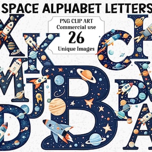 Space Alphabet Letters Clipart Navy Blue Planets Boys & Girls Digital ...