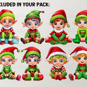 Cute Christmas Elves Clipart, Cartoon Style, Transparent Instant ...