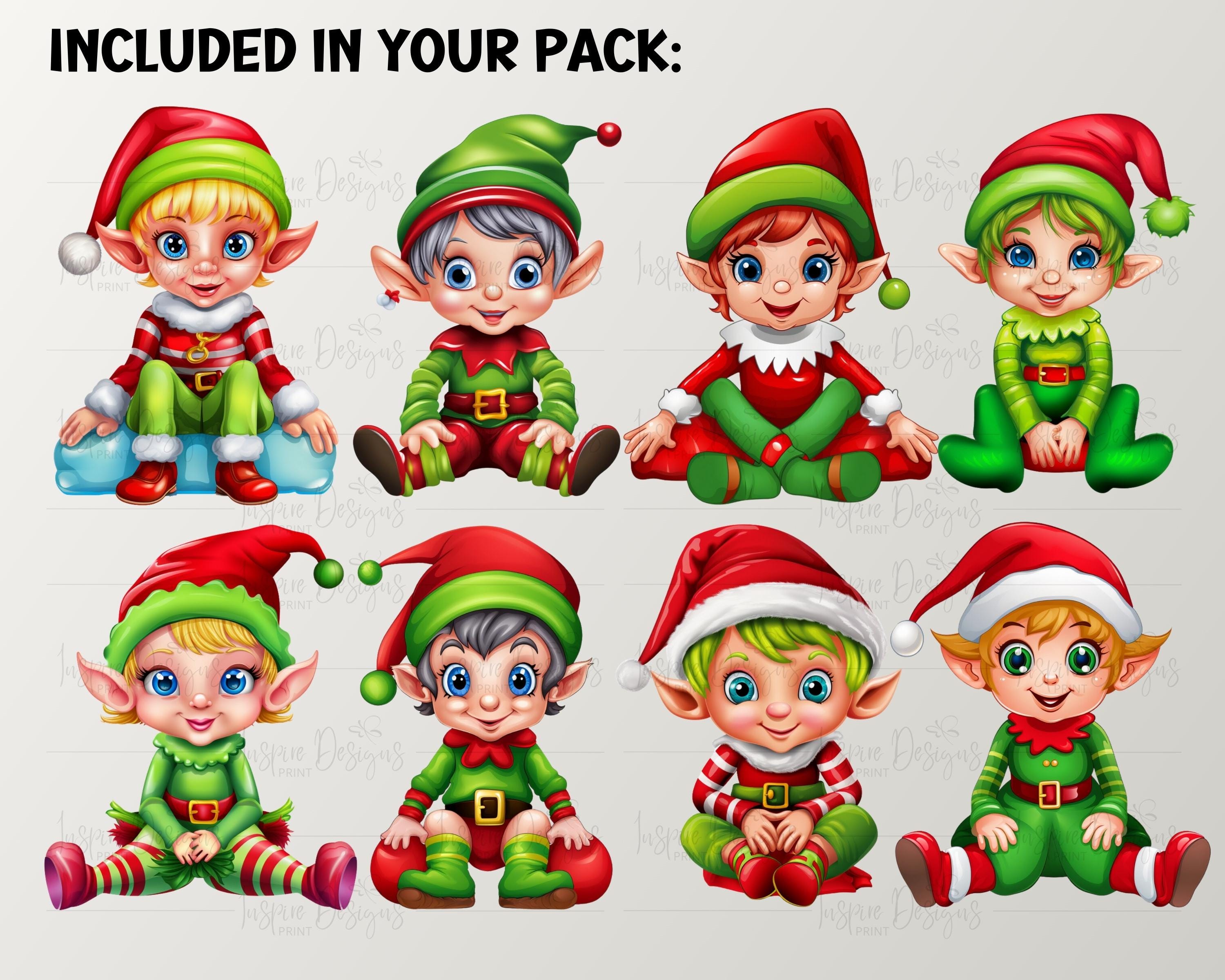 Cute Christmas Elves Clipart, Cartoon Style, Transparent Instant ...