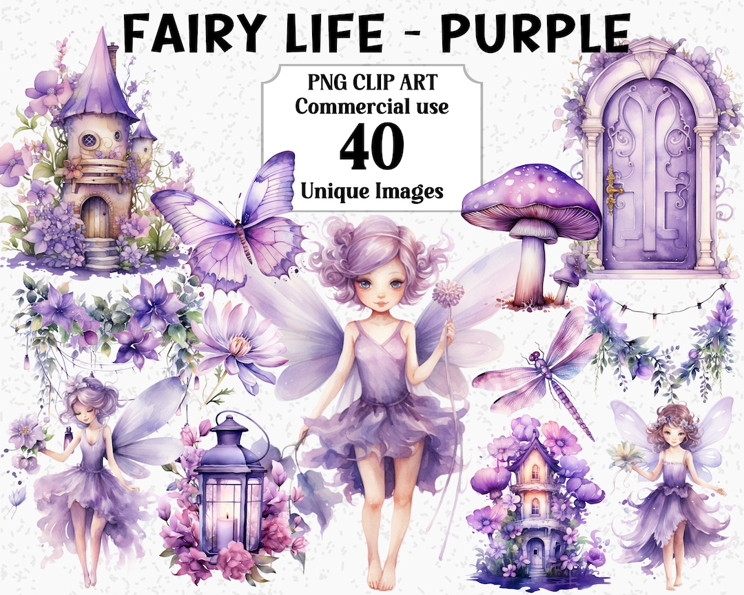 Fairy Life Purple Watercolor Clipart, Digital Craft Instant Download ...