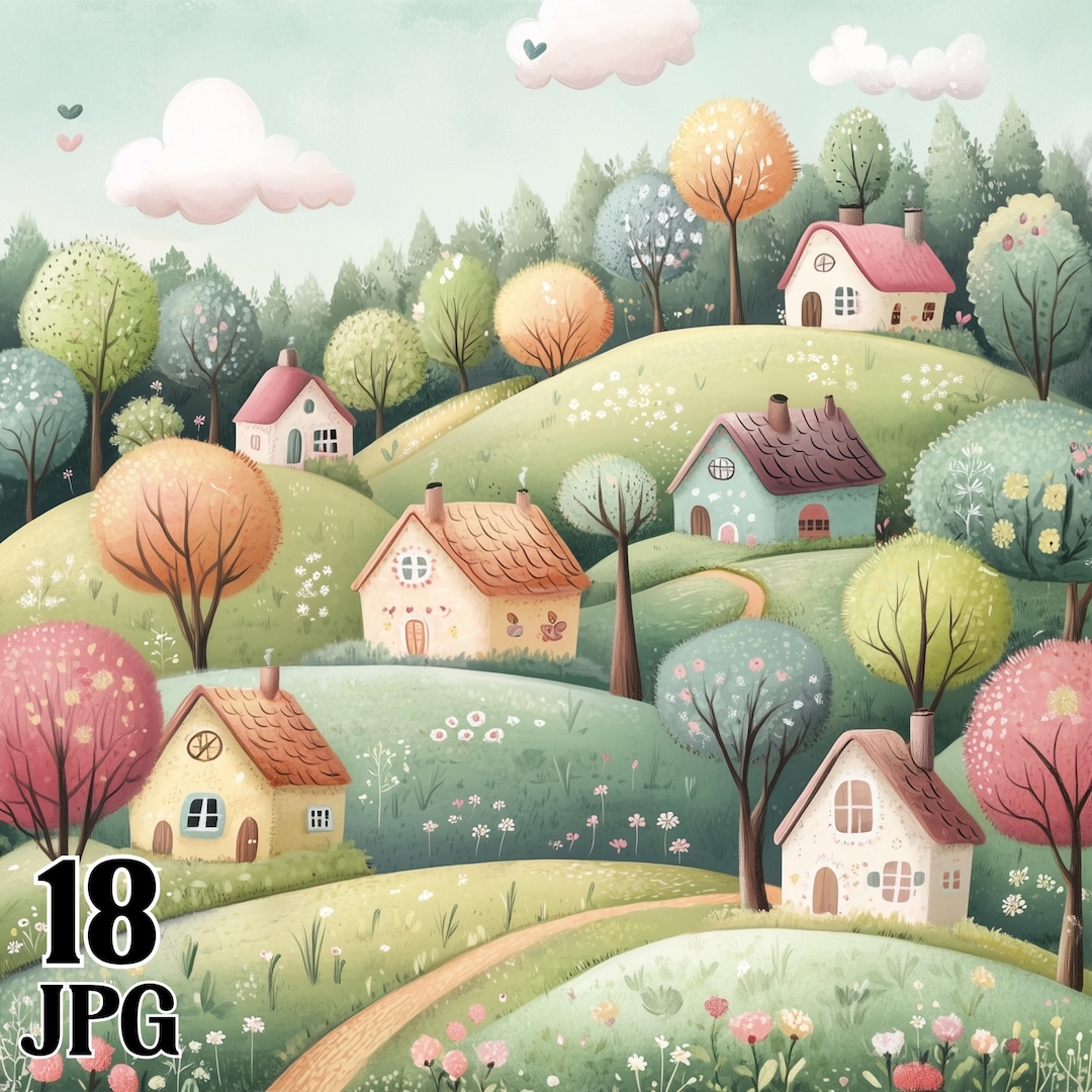 Whimsical Pretty Countryside Clipart Digital & Paper Craft Instant ...