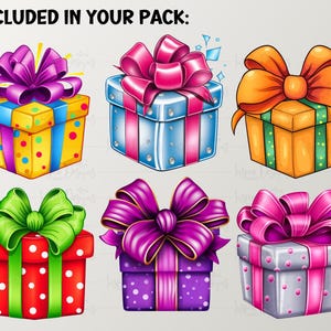 Cute Birthday Presents Clipart, Fun Bright Cartoon Style Gifts Instant ...