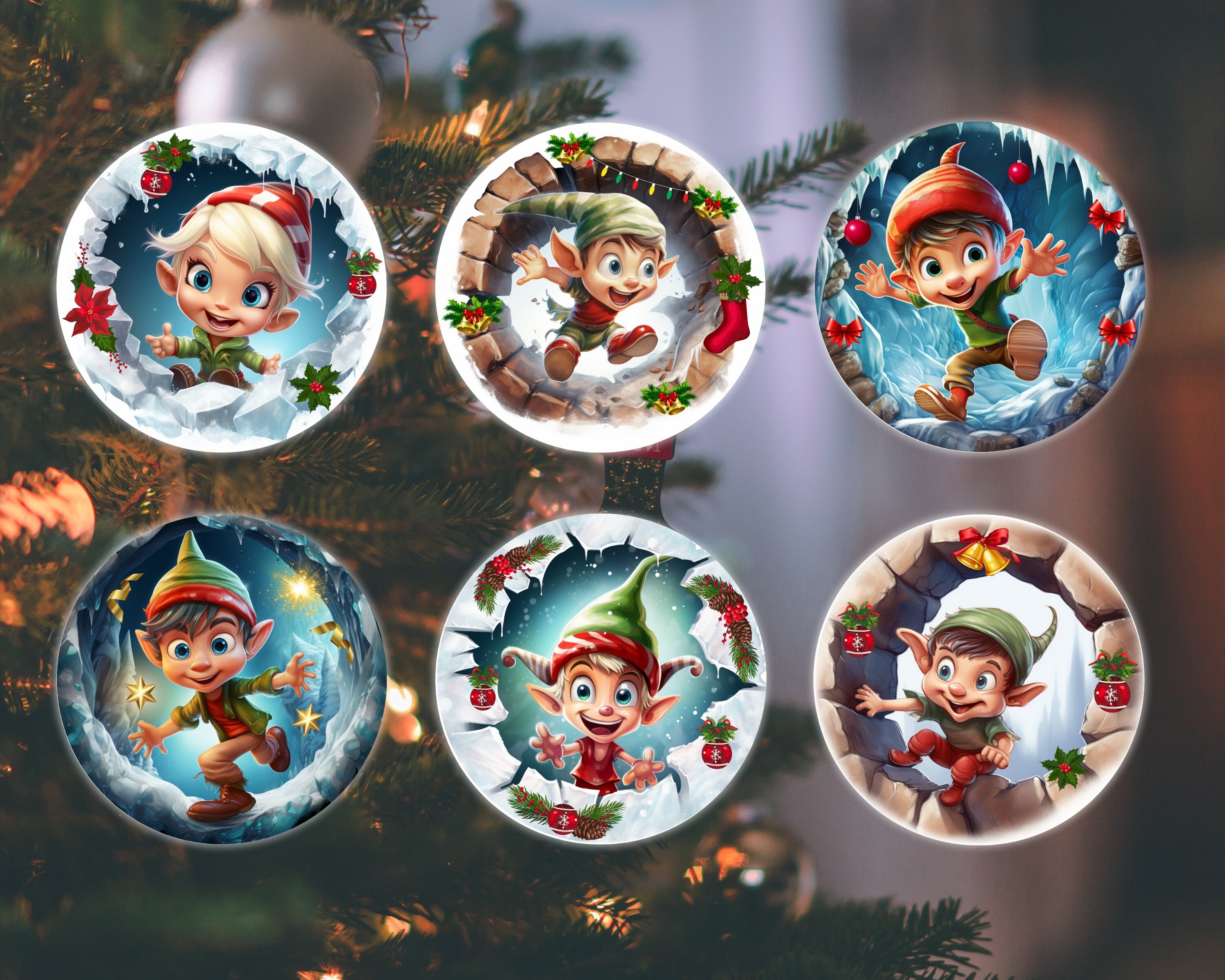 3D Cheeky Elves Christmas Break Through Ornament Sublimation PNG ...