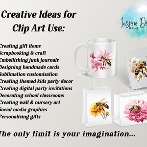 Spring Flower Bees Watercolor Clipart, Digital Crafts, Instant Download ...