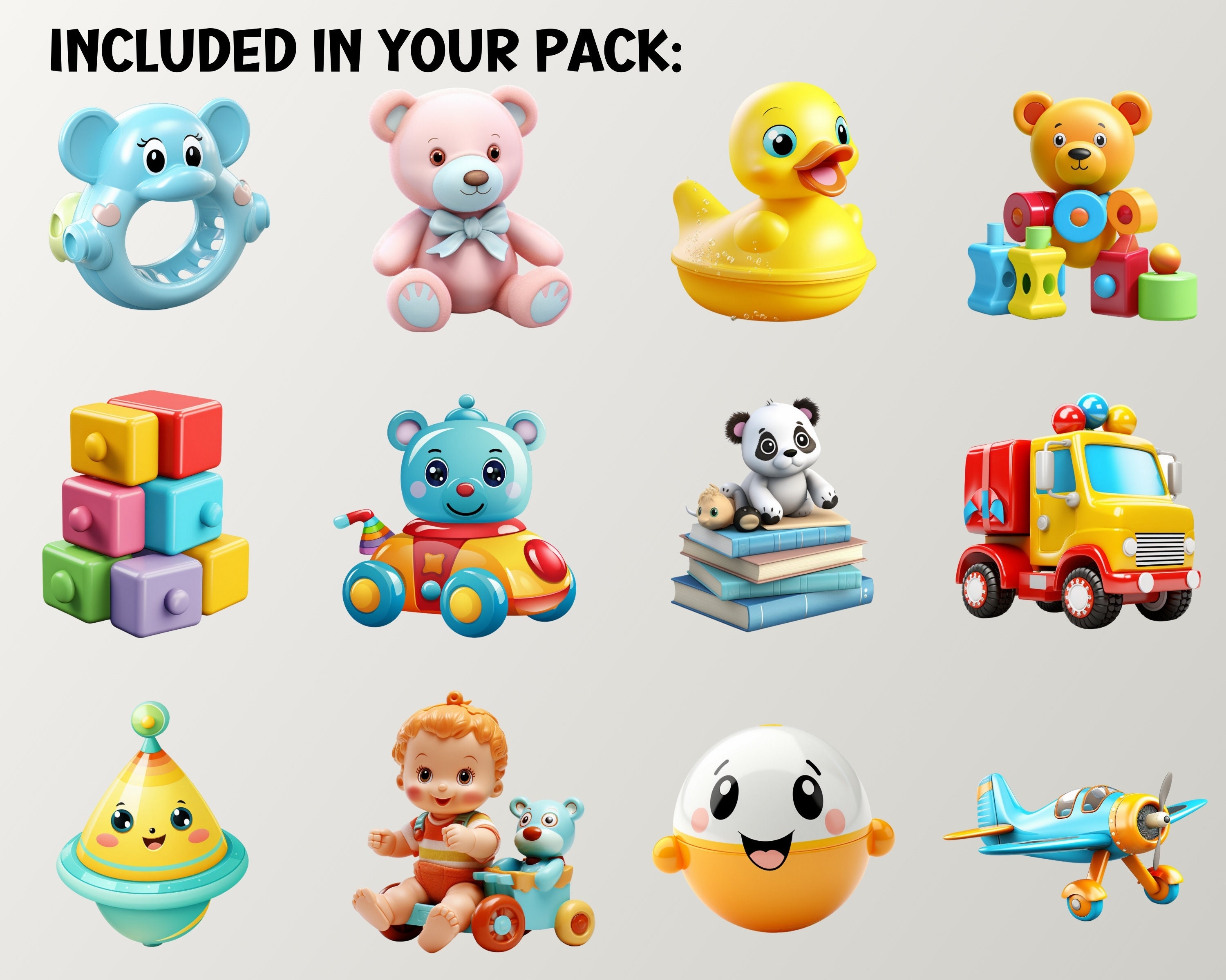 3D Style Cute Baby Toys Clipart, Instant Download Commercial Use ...