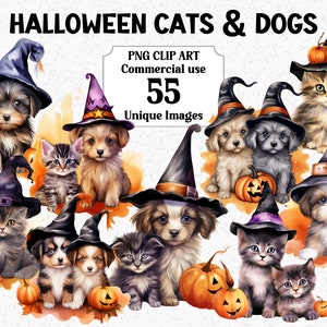 Halloween Cats & Dogs Watercolor Clip Art, Digital + Paper Crafts ...