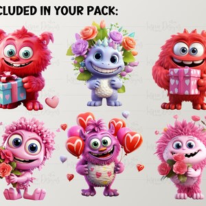 Cute Love Monsters Set1 Clipart, Valentines Day Crafts, Vibrant Fun ...