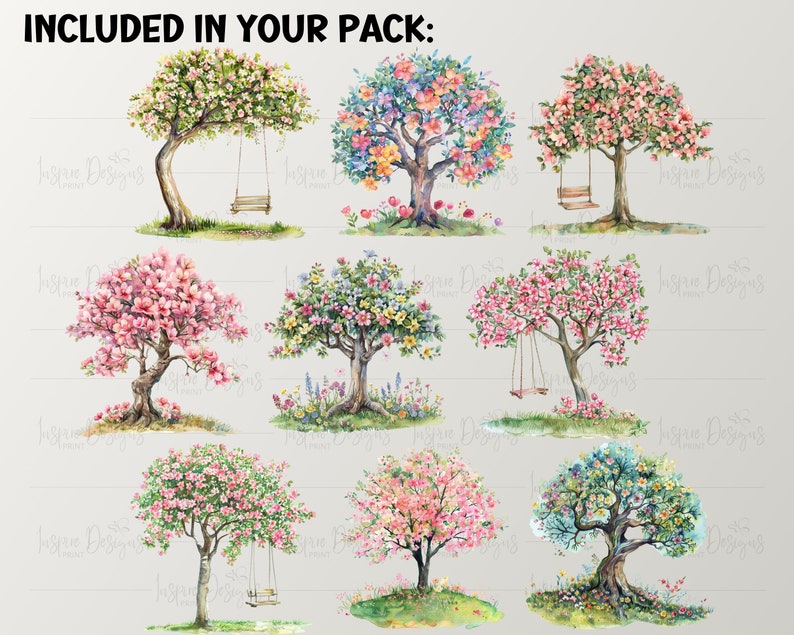 Stunning Spring Trees Watercolor Clipart, Digital Floral Crafts ...