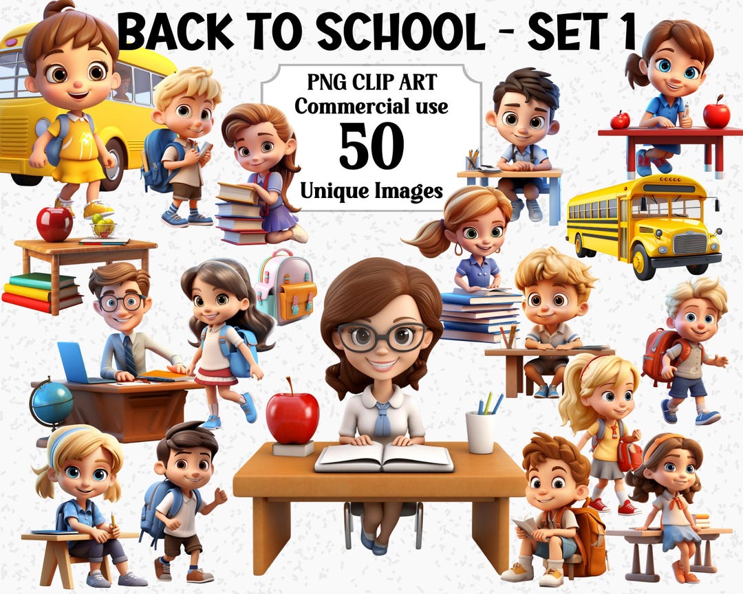 3D Style Back to School Clipart Set1, Commercial Use Children People ...