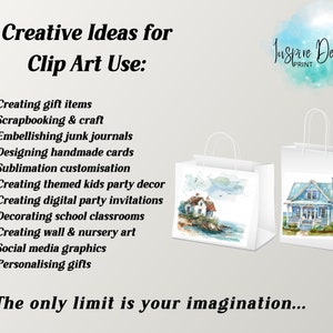 Seaside Cottages Watercolor Clipart Scenes, Coastal Ocean Houses ...