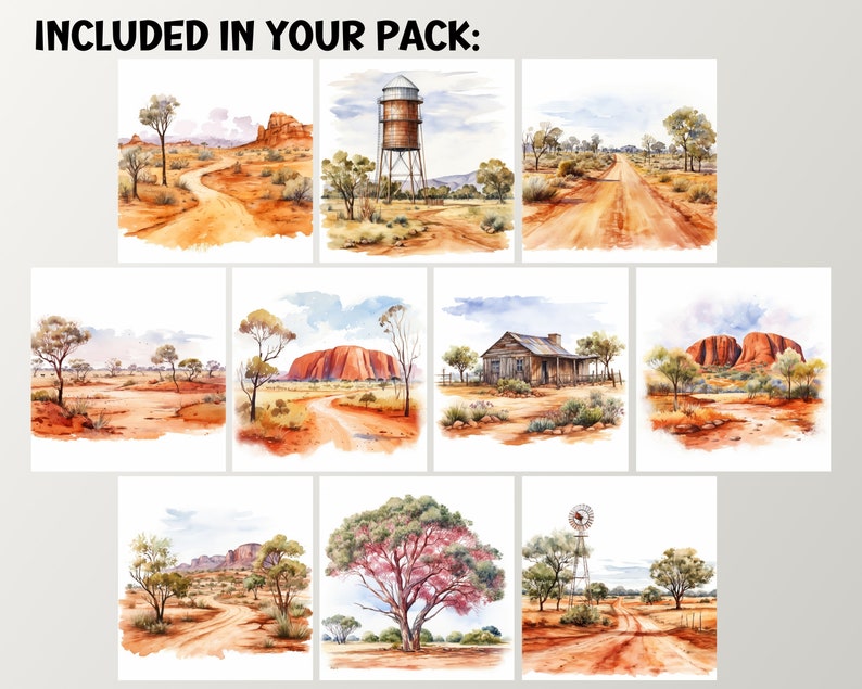 Outback Australia Watercolor Clipart Scenes, Digital & Paper Craft ...