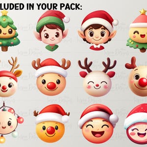 Christmas Emojis Cartoon Clipart, Instant Download Emoticons ...