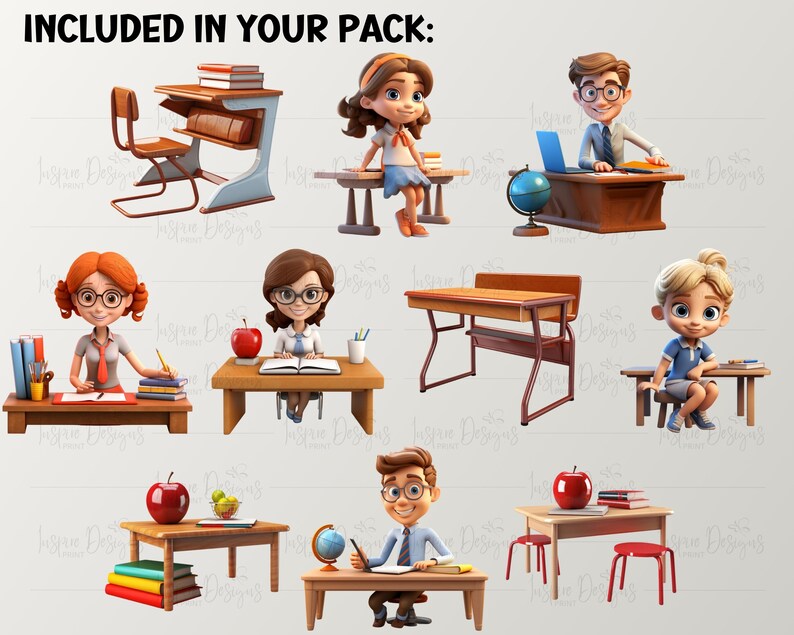 3D Style Back to School Clipart Set1, Commercial Use Children People ...
