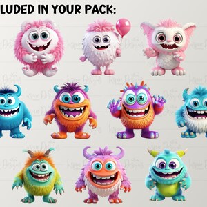 Adorably Cute Monsters Set2 Clipart, Digital/paper Crafts, Vibrant Fun ...