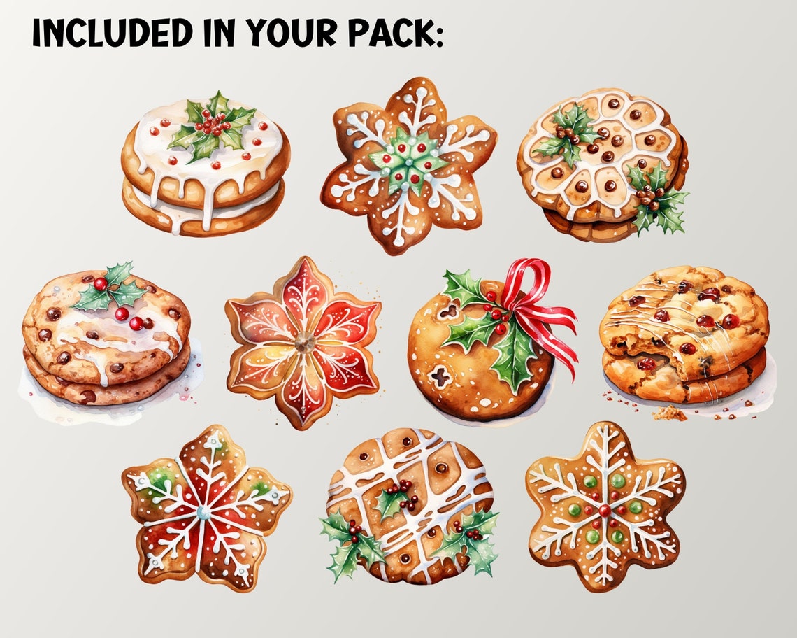 Christmas Cookies Watercolor Clipart, Invitation Craft & Card ...