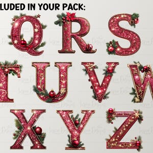 Red Glitter Letters Clipart, Sparkly Christmas Alphabet Digital / Paper ...