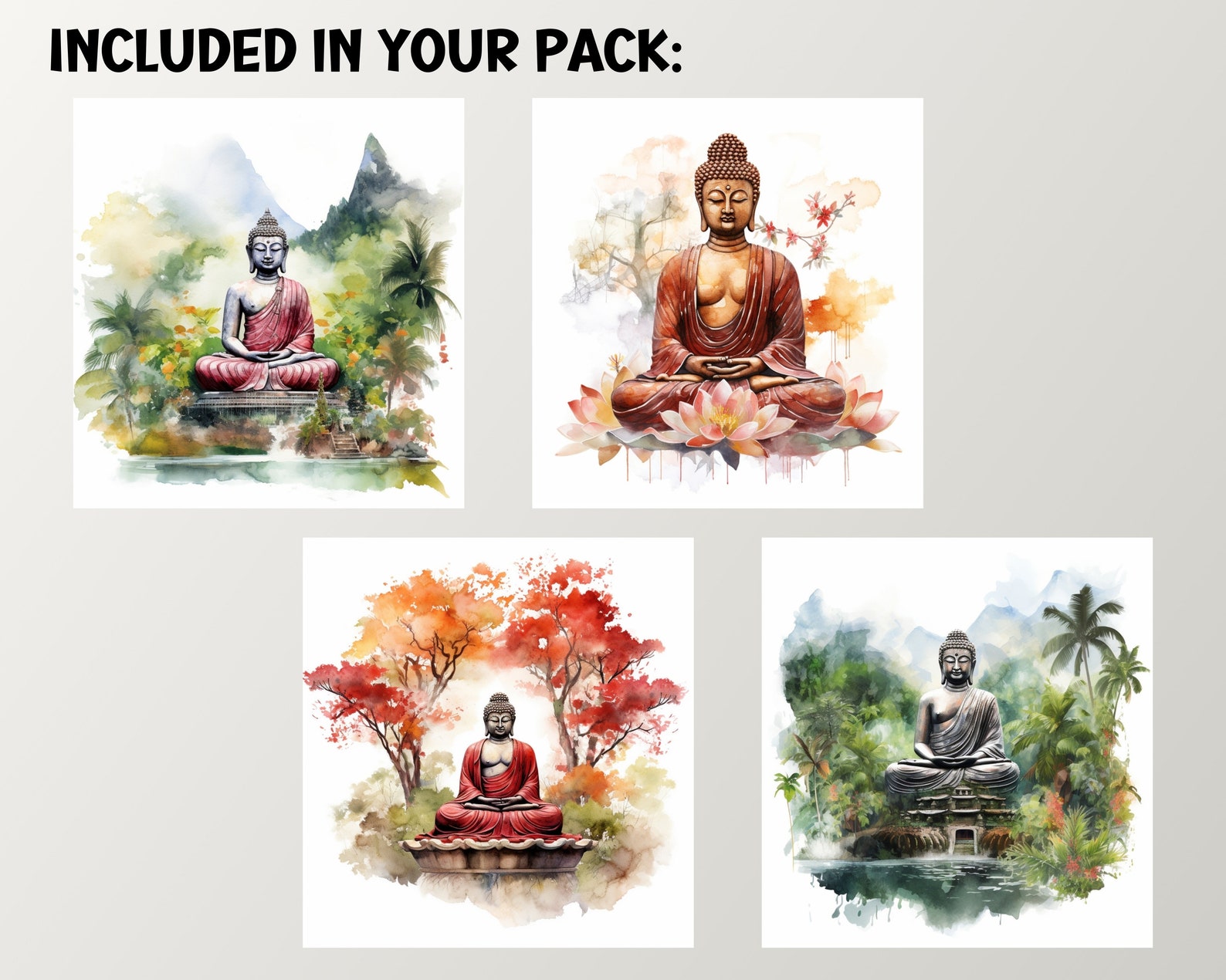 Spiritual Buddha Scenes Watercolor Landscape Clipart, Digital & Paper ...