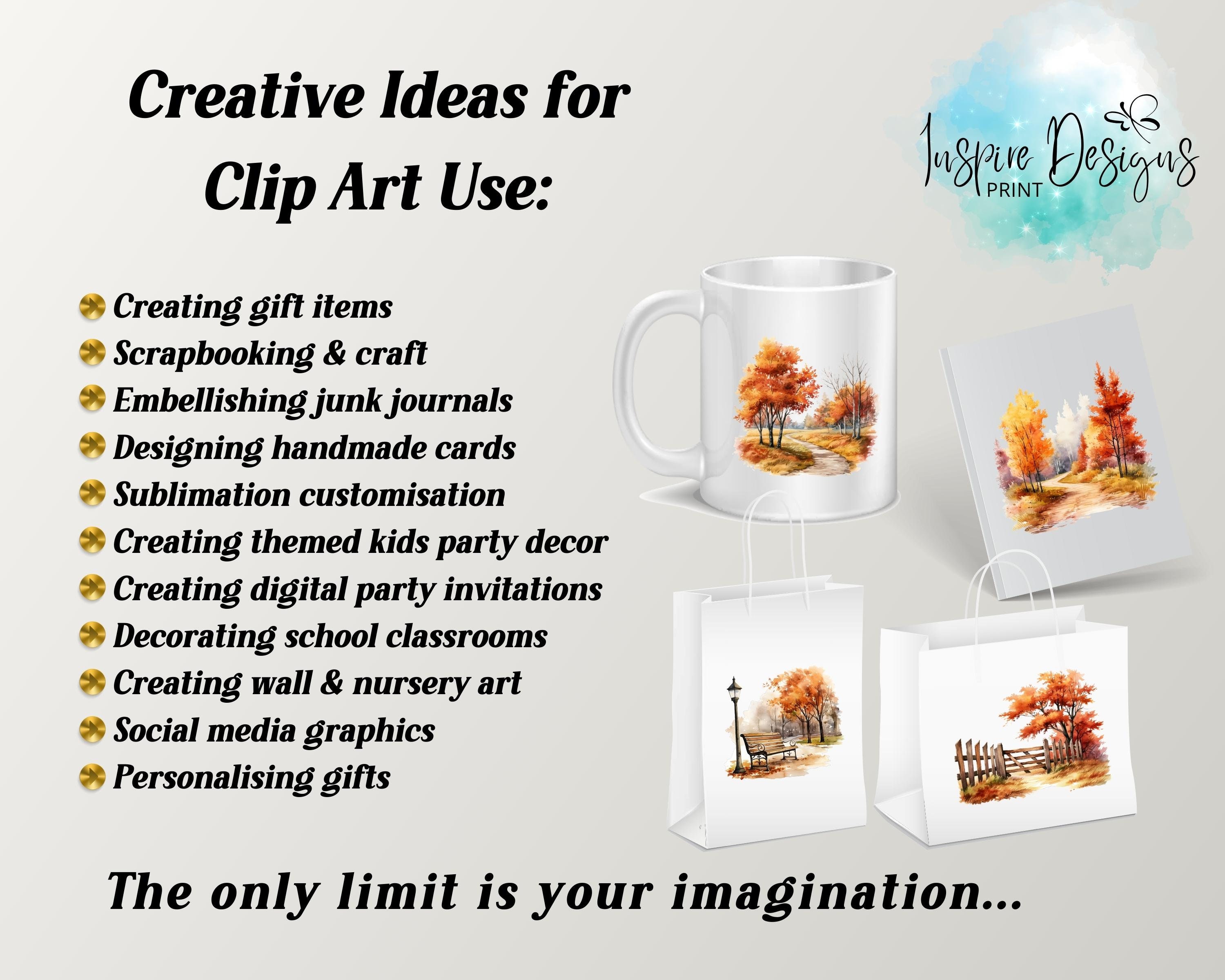 Autumn / Fall Landscapes Watercolor Clipart Scenes, Craft Sublimation ...