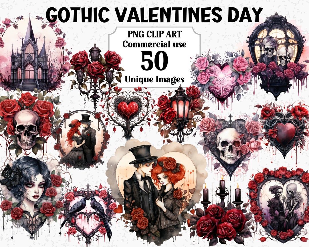 Gothic Valentines Day Watercolor Clipart, Craft Junk Journal, Instant ...