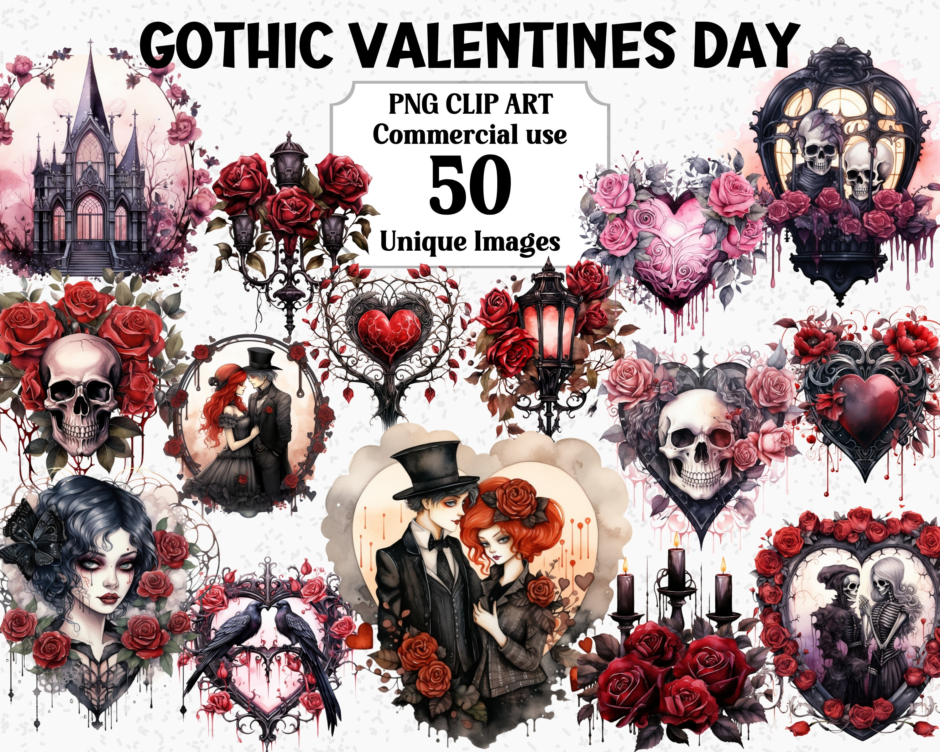 Gothic Valentines Day Watercolor Clipart, Craft Junk Journal, Instant ...