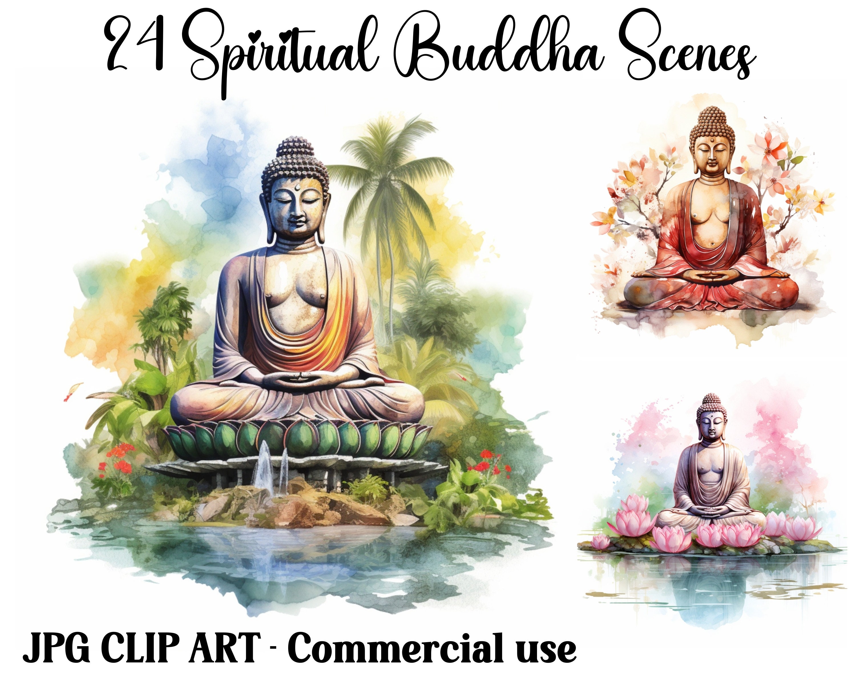Spiritual Buddha Scenes Watercolor Landscape Clipart, Digital & Paper ...