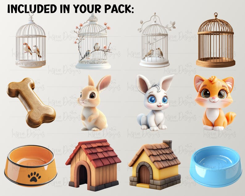 3D Style Cute Pets & Supplies Clipart, Commercial Use Cats Dogs Fish ...