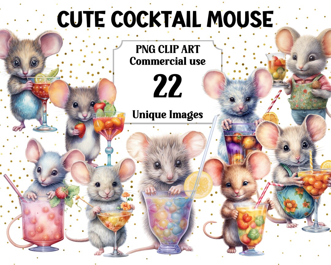 Cute Cocktail Mice Clip Art, Digital & Paper Crafts | Fantasy Animal ...