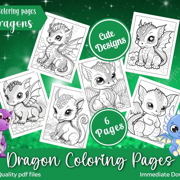 Cute Baby Dragon Coloring - Etsy