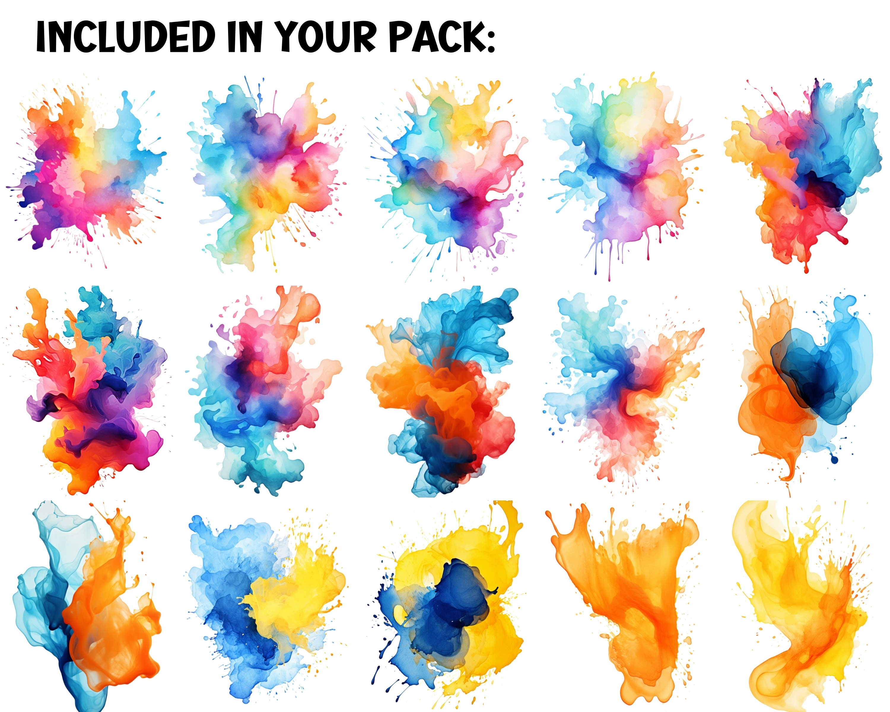 Watercolor Paint Splashes Clipart, Digital & Paper Crafts, Abstract ...