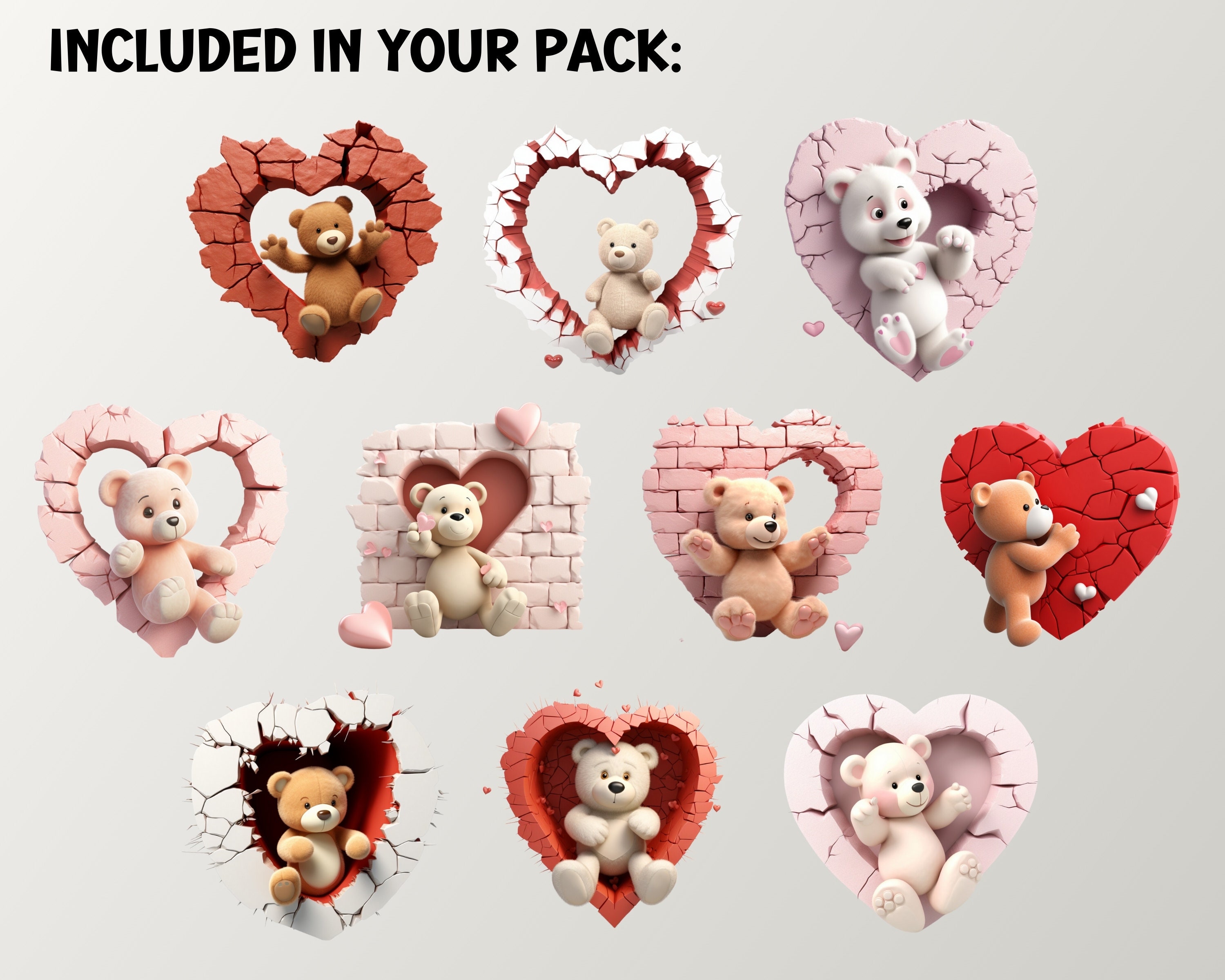Valentines Day Bears, 3D Style Watercolor Clipart, Breakthrough Wall ...