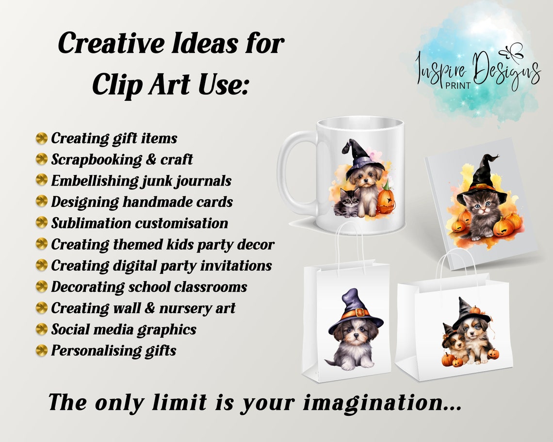 Halloween Cats & Dogs Watercolor Clip Art, Digital Paper Crafts Puppy ...