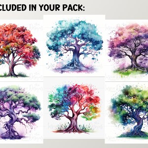 Fantasy Trees Watercolor Clipart Scenes, Digital/paper Craft, Instant ...