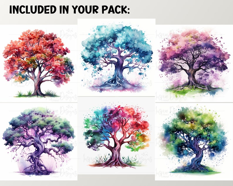 Fantasy Trees Watercolor Clipart Scenes, Digital/paper Craft, Instant ...