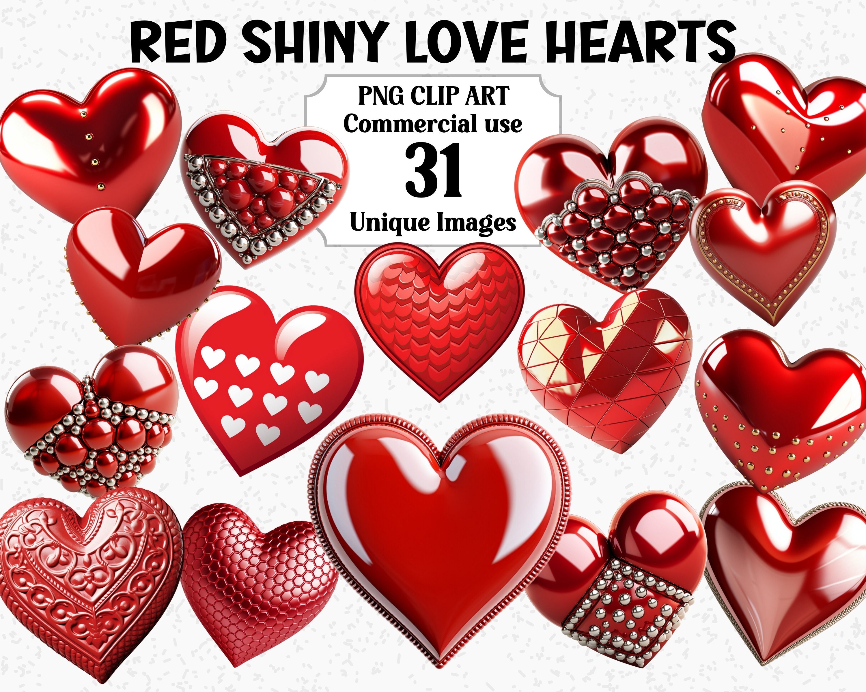 Red Shiny Love Hearts Valentines Day Watercolor Clipart, Invites Cards ...