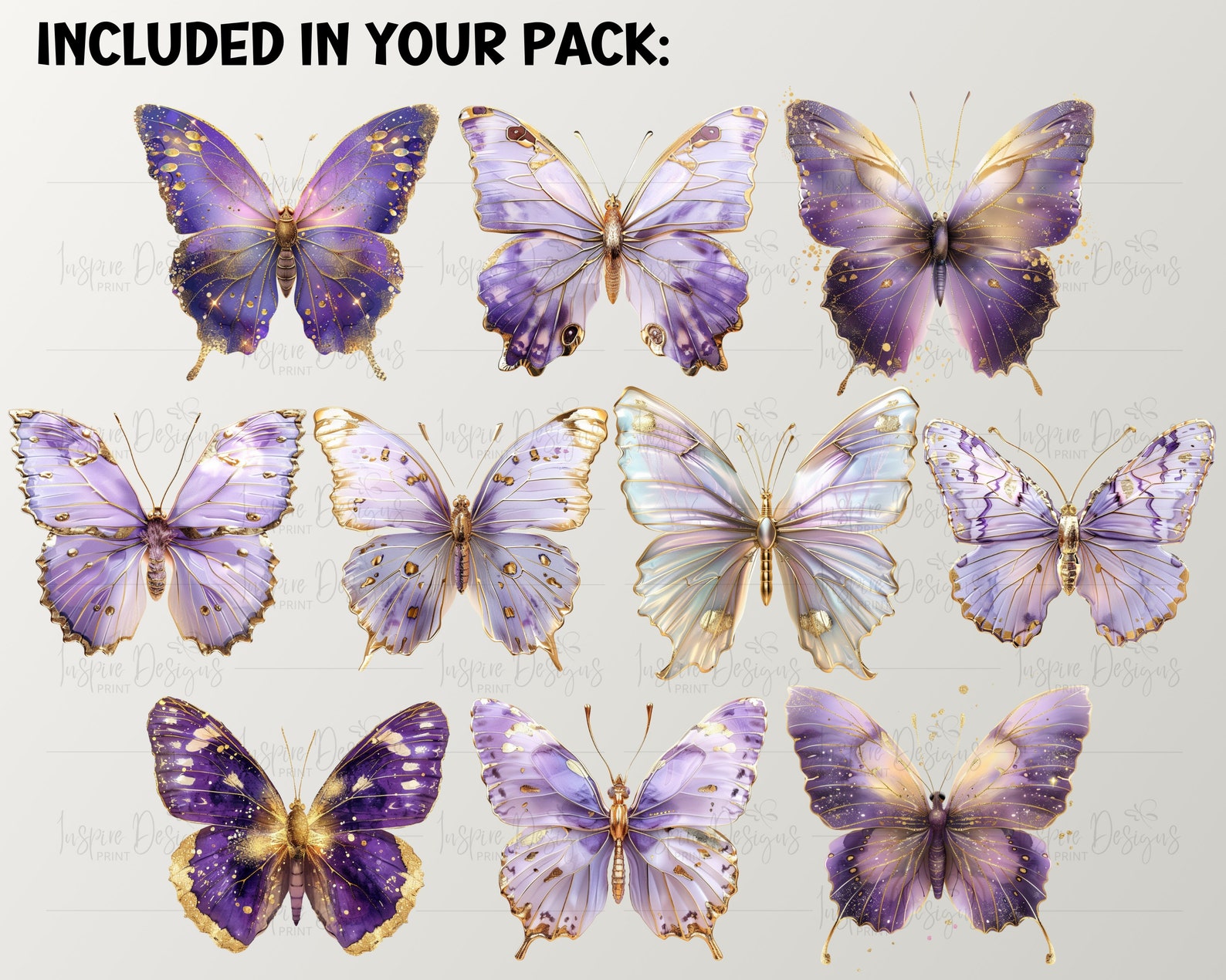Purple & Gold Butterflies Clipart, Digital Crafts, Instant Download ...