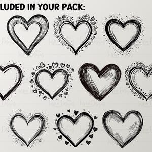Line Art Doodle Hearts Valentines Day Clipart Love Decorations Bundle ...