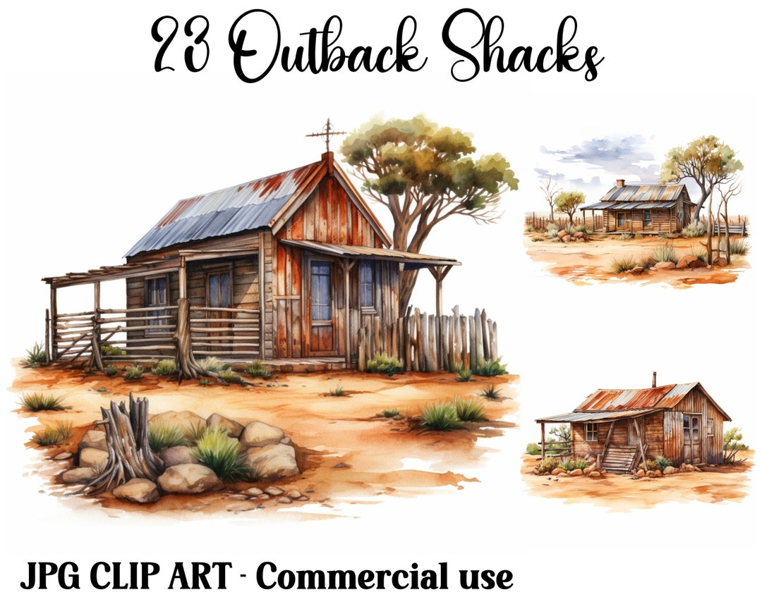 Outback Shacks Watercolor Clipart Scenes, Digital & Paper Craft ...