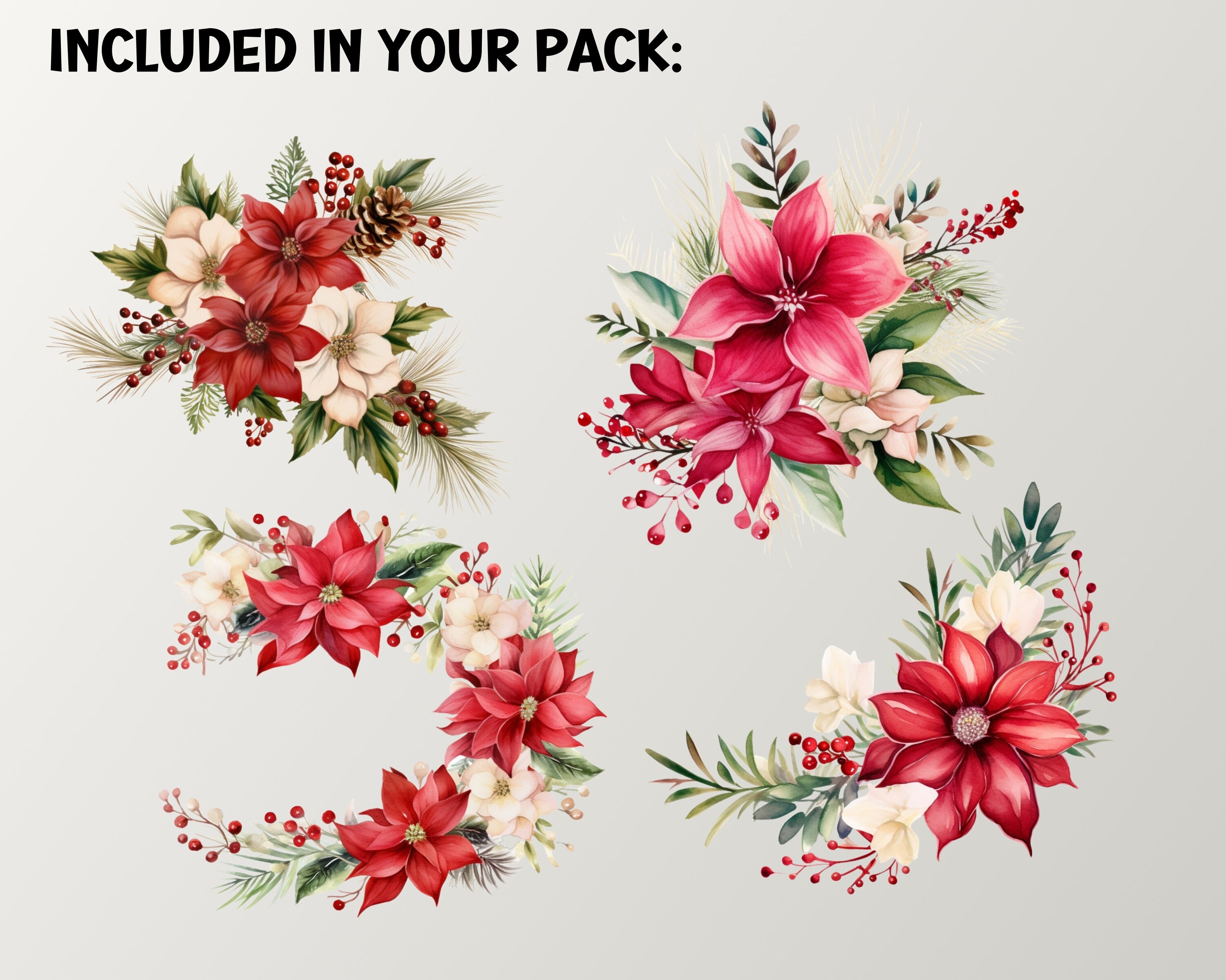 Christmas Flowers Watercolor Clipart, Invitation Craft & Card ...